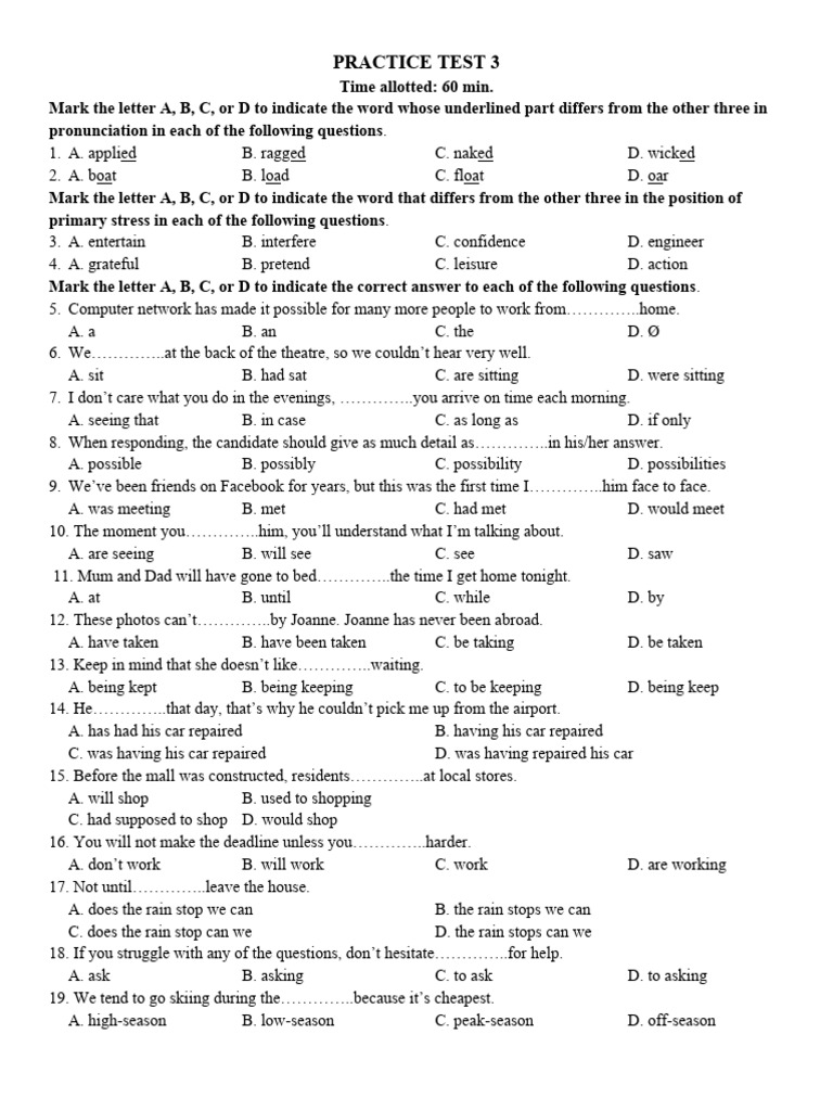 Practice Test 3 | PDF | Dietary Fiber | Diet & Nutrition