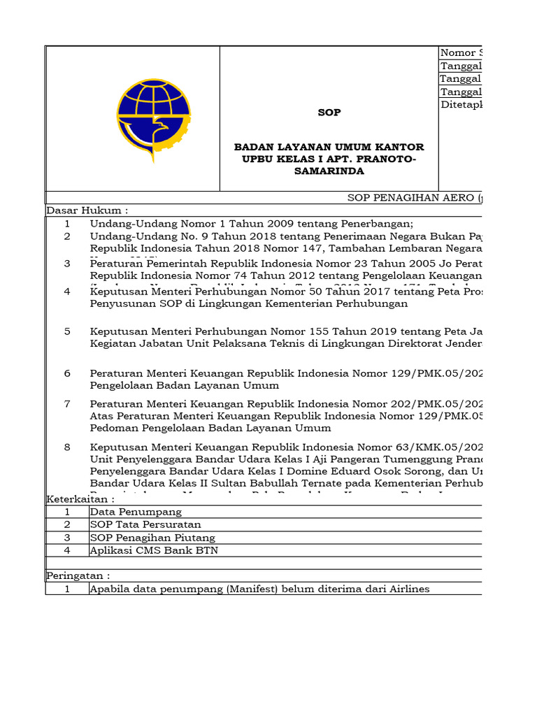 SOP Penagihan Aero: Prosedur dan Regulasi | PDF | Teknologi & Rekayasa