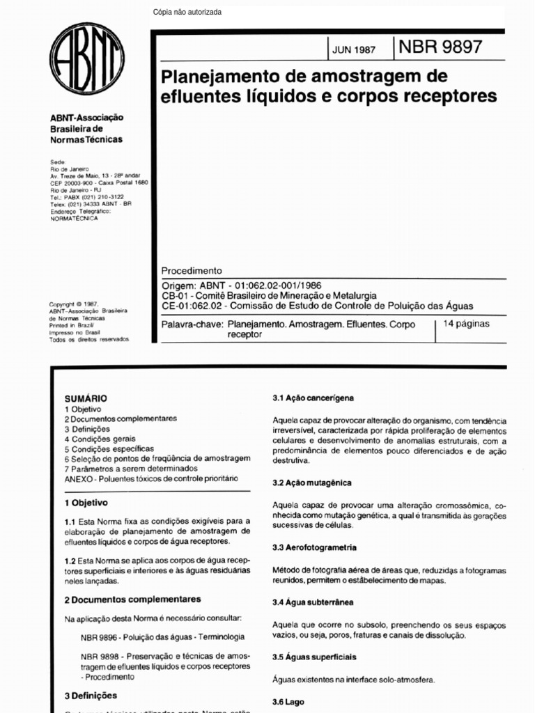 NBR 9897 - Planejamento de Amostragem de Efluentes Liquidos e Corpos ...