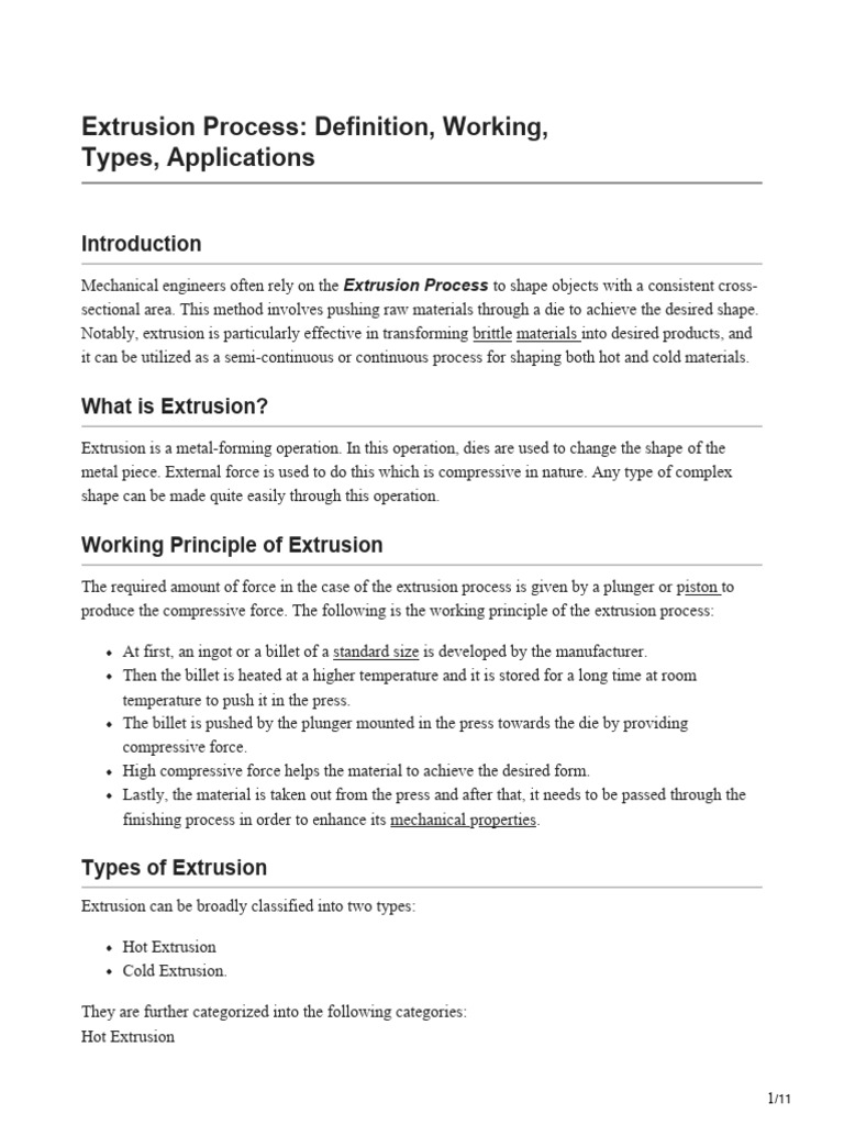 Overview of the Extrusion Process | PDF | Extrusion | Forging