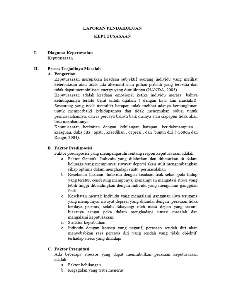 Diagnosa dan Tindakan Keperawatan Keputusasaan | PDF