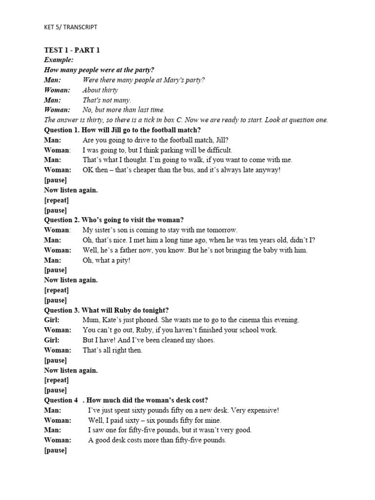 KET 5 Listening Test Transcript | PDF