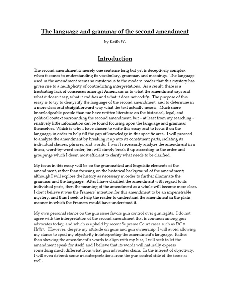 The Language and Grammar of The Second Amendment | PDF | Second ...