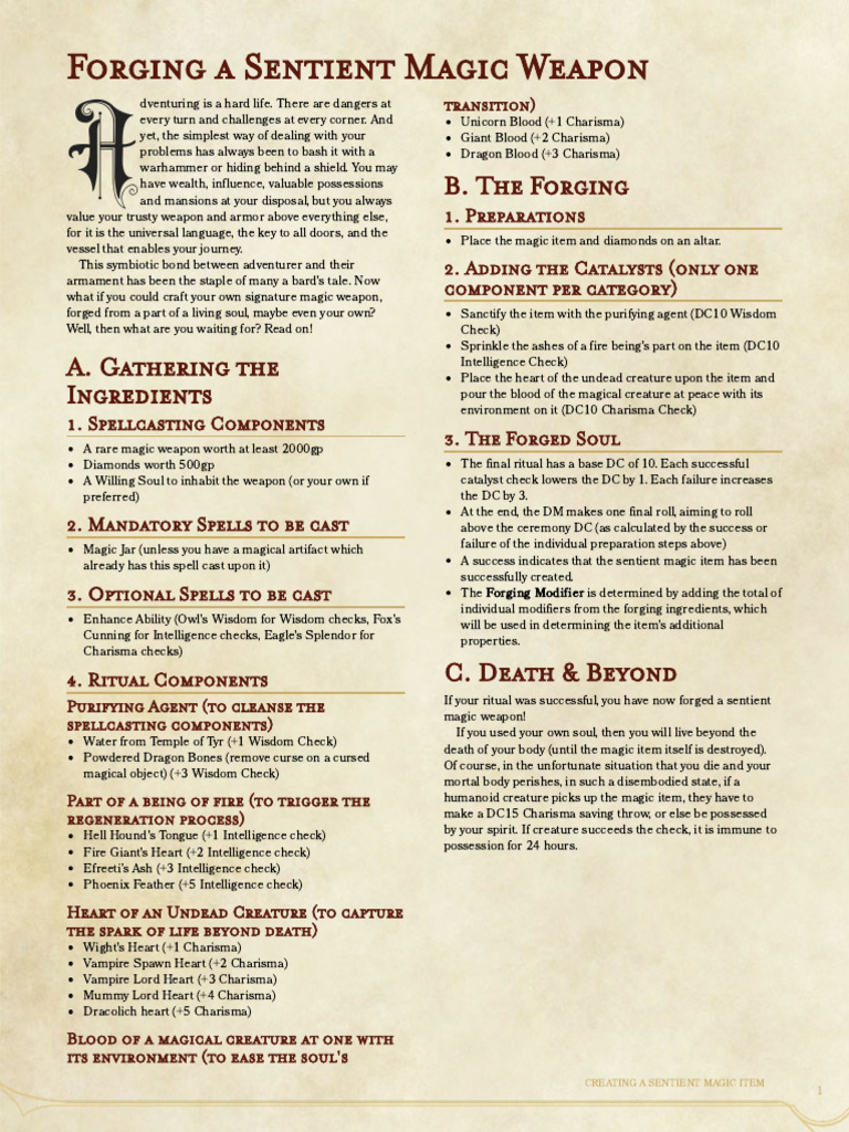 Crafting Sentient Magic Weapons | PDF