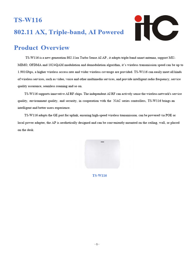 TS-W116 802.11 AX, Triple-Band, AI Powered Product Overview | PDF ...