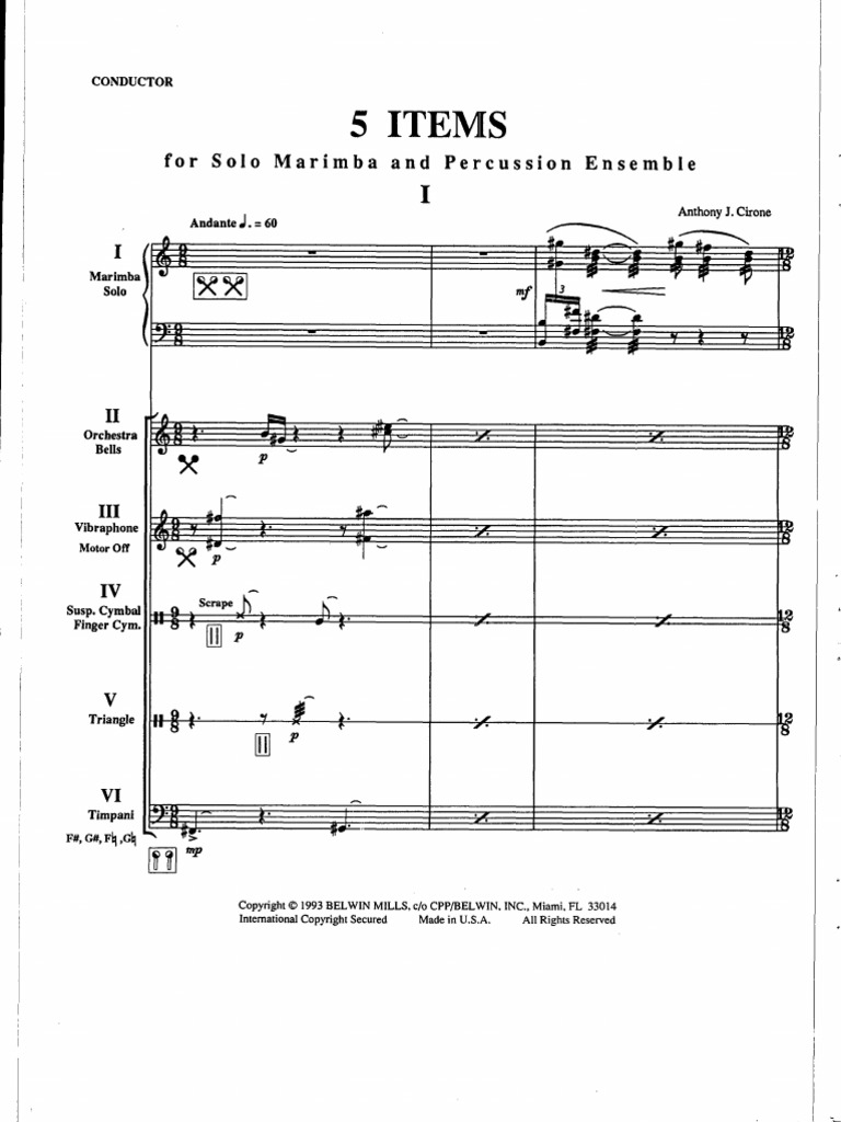 5 Items For Marimba And Percussion Ensemble Score Cirone Anthony Pdf