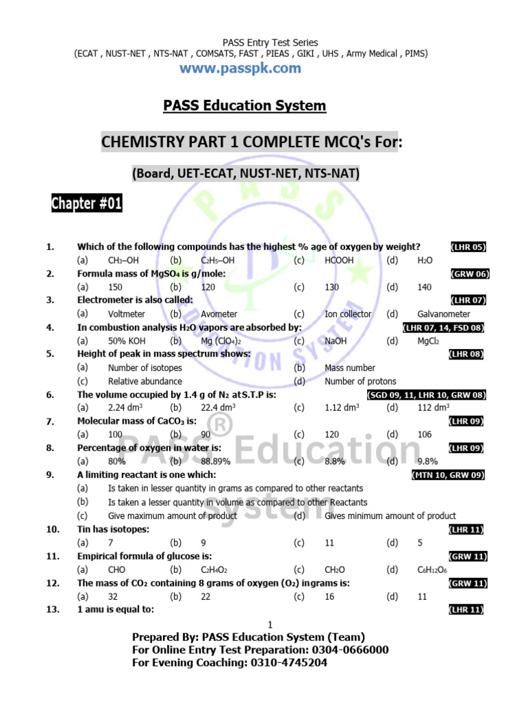 Chemistry Part 1 Full Book MCQs | PDF