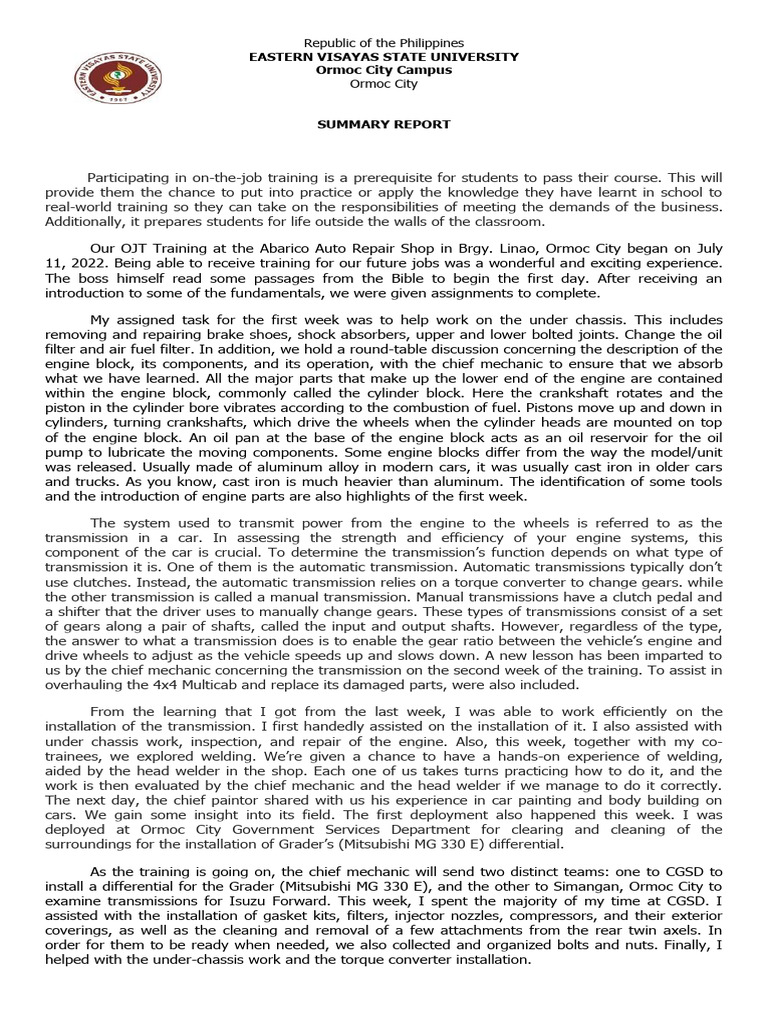 Summary Ojt | PDF