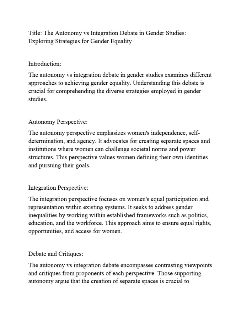 Autonomy Vs Integration Debate | PDF