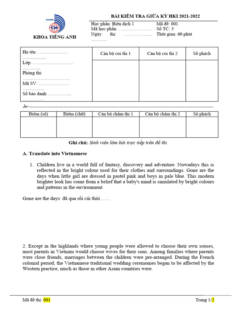 De Thi Bien Dich 1 CQ GK 01 | PDF