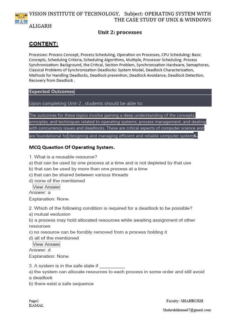 MCQ BCA 2 Year Unit-2 Operating System. | PDF | Scheduling (Computing ... MCQ BCA 2 Year Unit-2 Operating System. | PDF | Scheduling (Computing ...