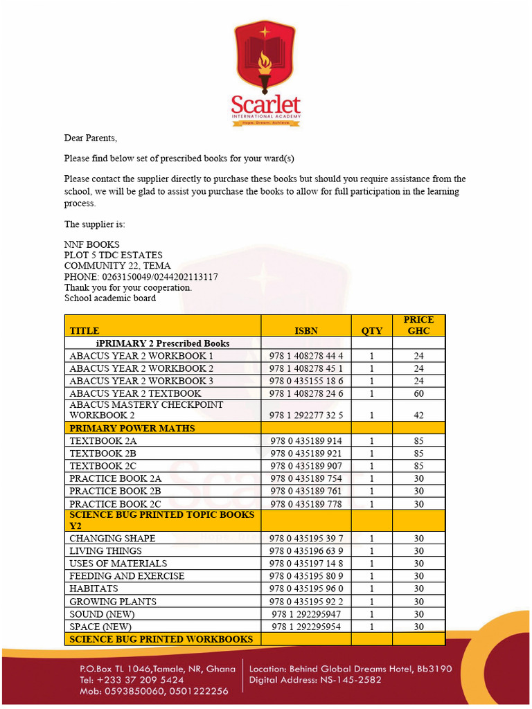 Title Isbn QTY Price GHC iPRIMARY 2 Prescribed Books | PDF