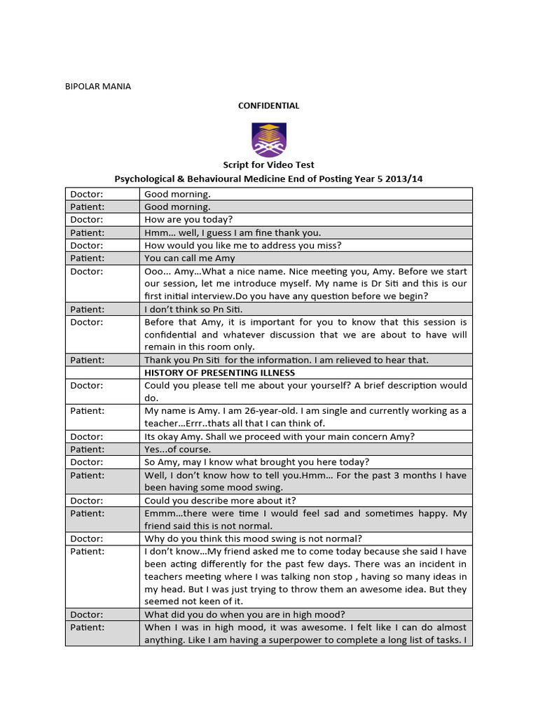 Bipolar Mania Script Edited | PDF