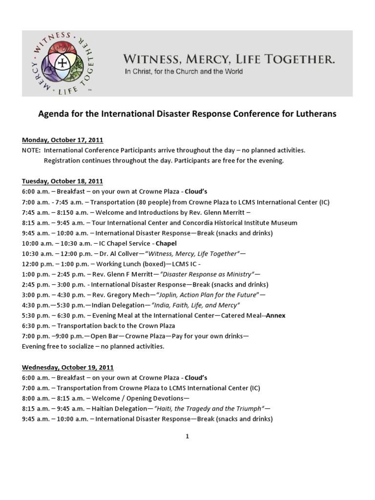 Agenda For International Disaster Response Conference | PDF | Lutheran ...