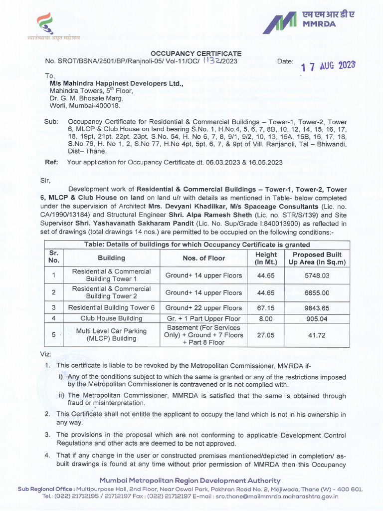 Occupancy Certificate | PDF