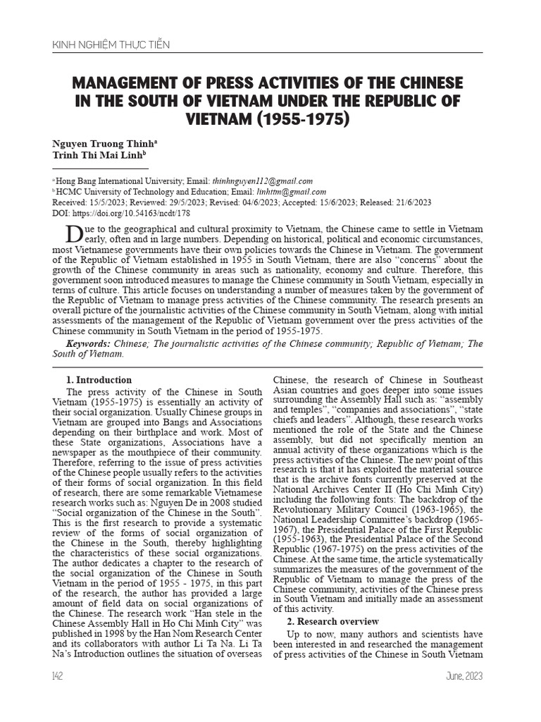 Management of Press Activities of The Chinese in The South of Vietnam ...