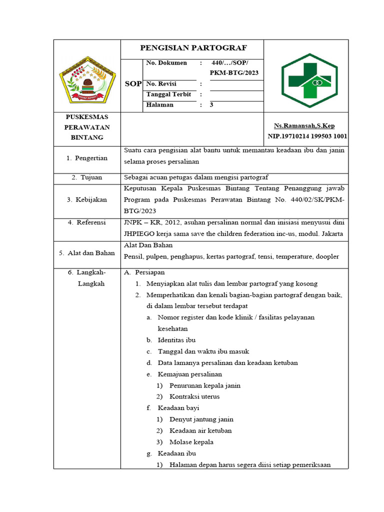 Sop Partograf | PDF