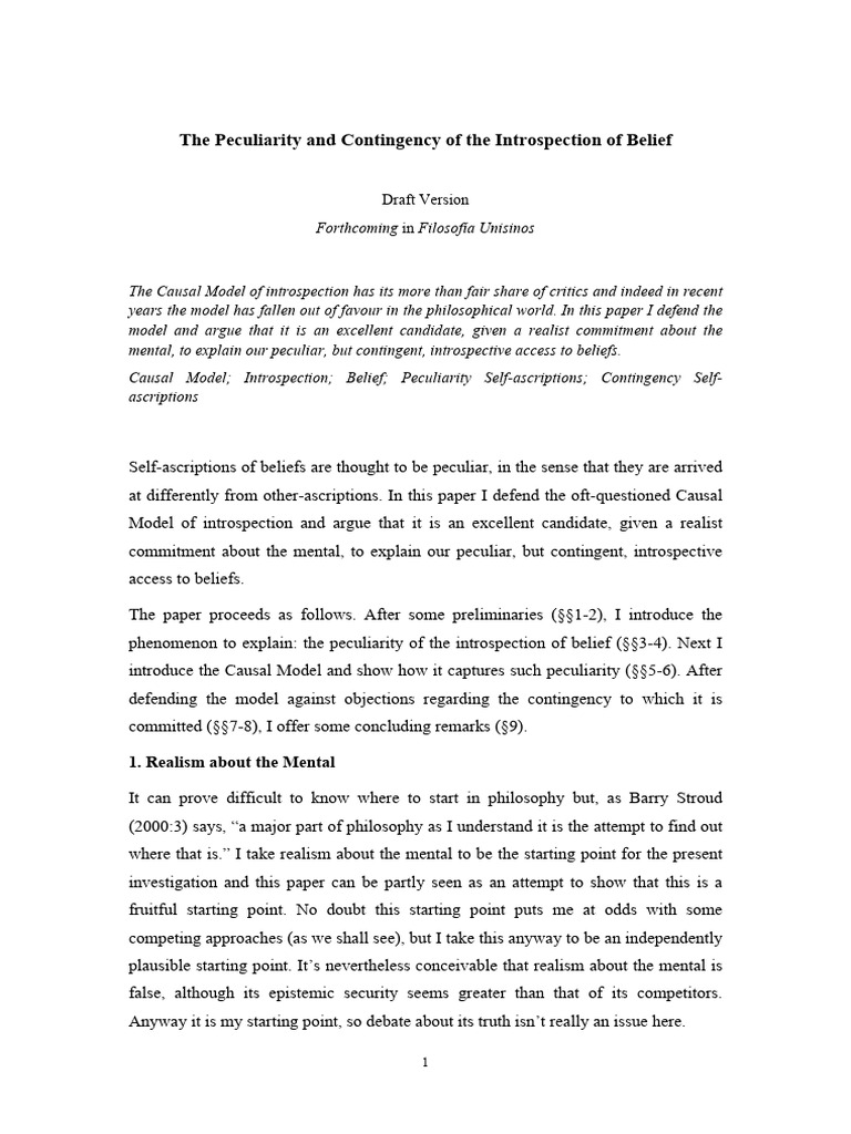 Defending the Causal Model of Introspection | PDF