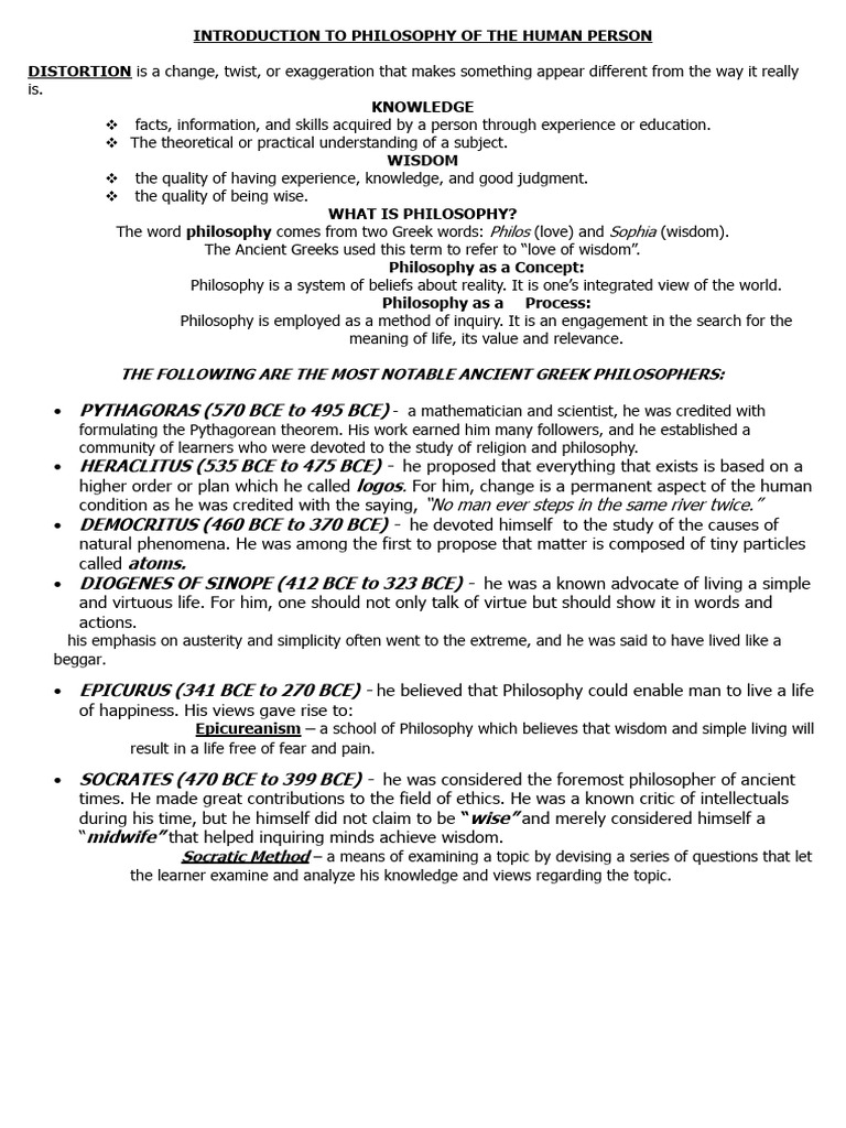 Notes in Philosophy of The Human Person | PDF