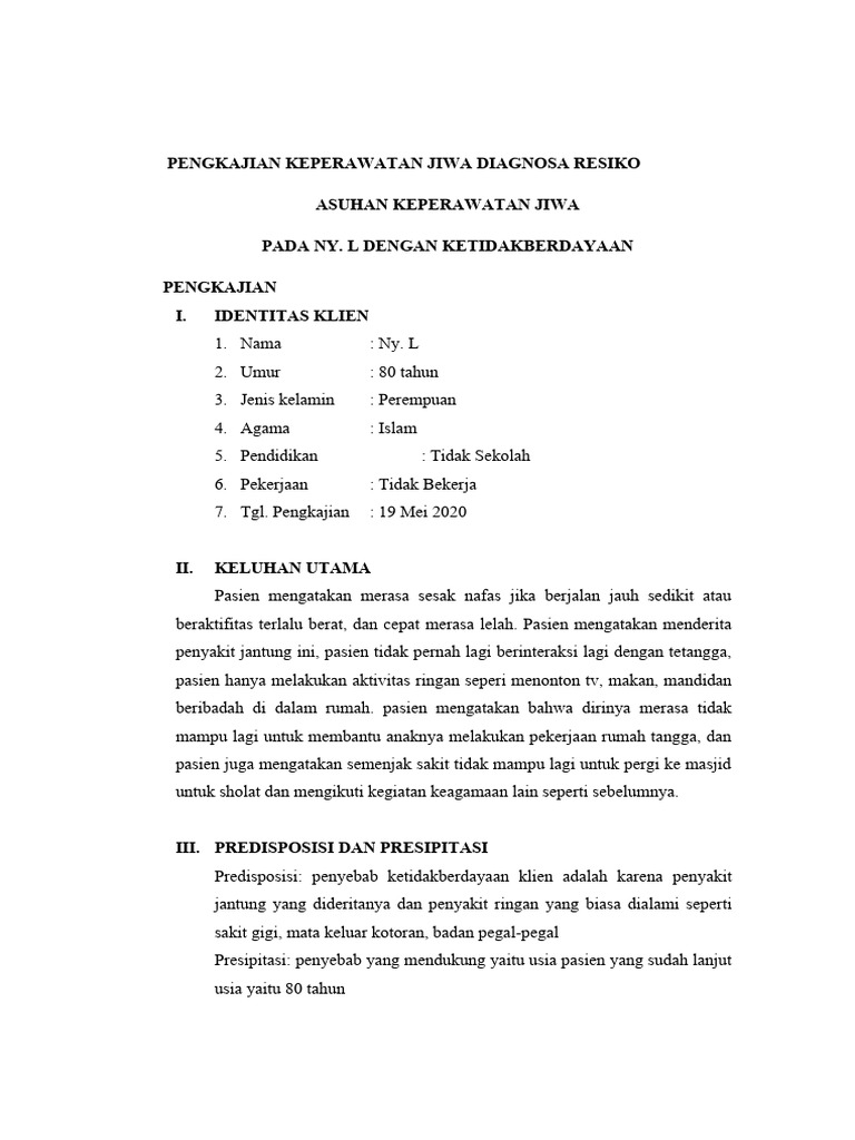 FORMAT PENGKAJIAN KEPERAWATAN JIWA DIAGNOSA RESIKO B | PDF