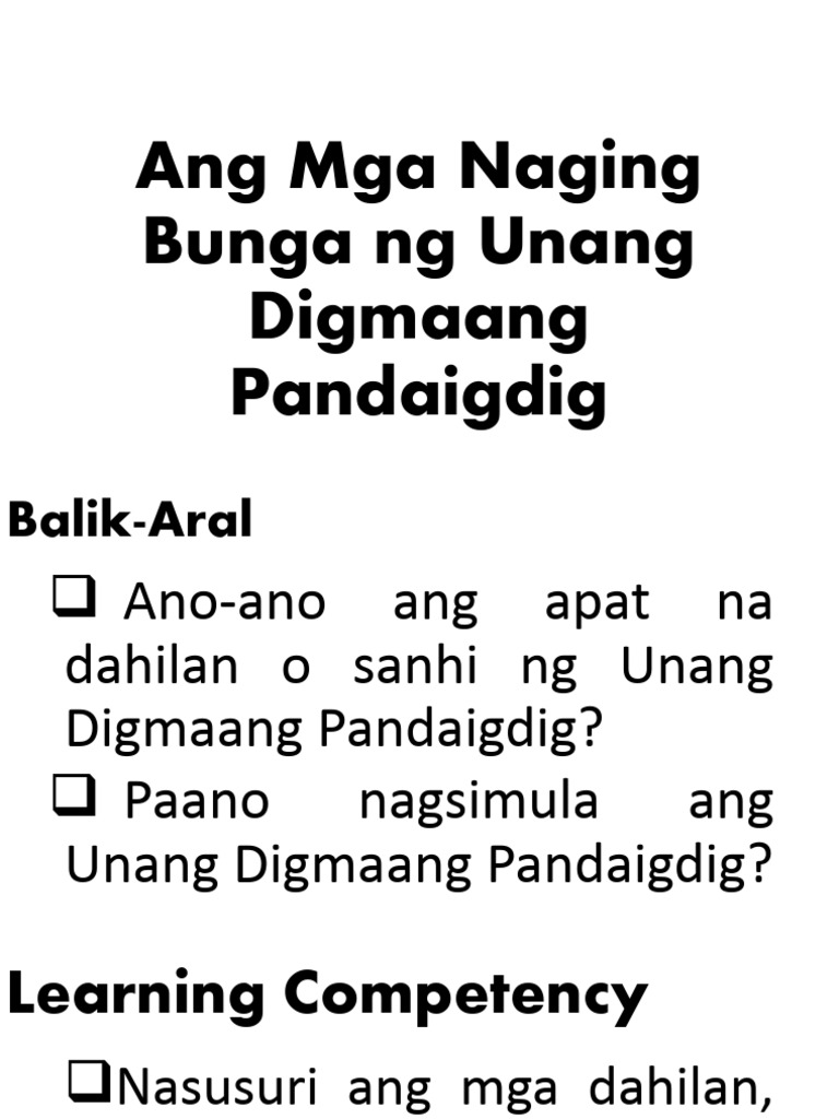 Ang Mga Naging Bunga NG Unang Digmaang Pandaigdig | PDF