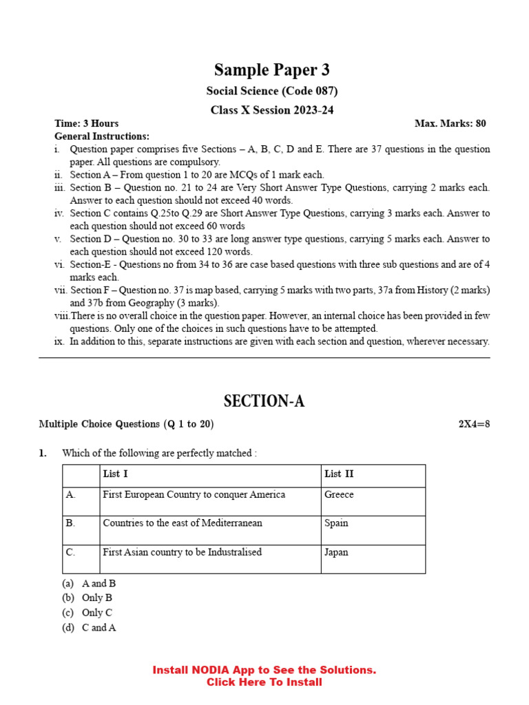 SS Sample Paper 3 Unsolved | PDF | Democracy | Political Ideologies