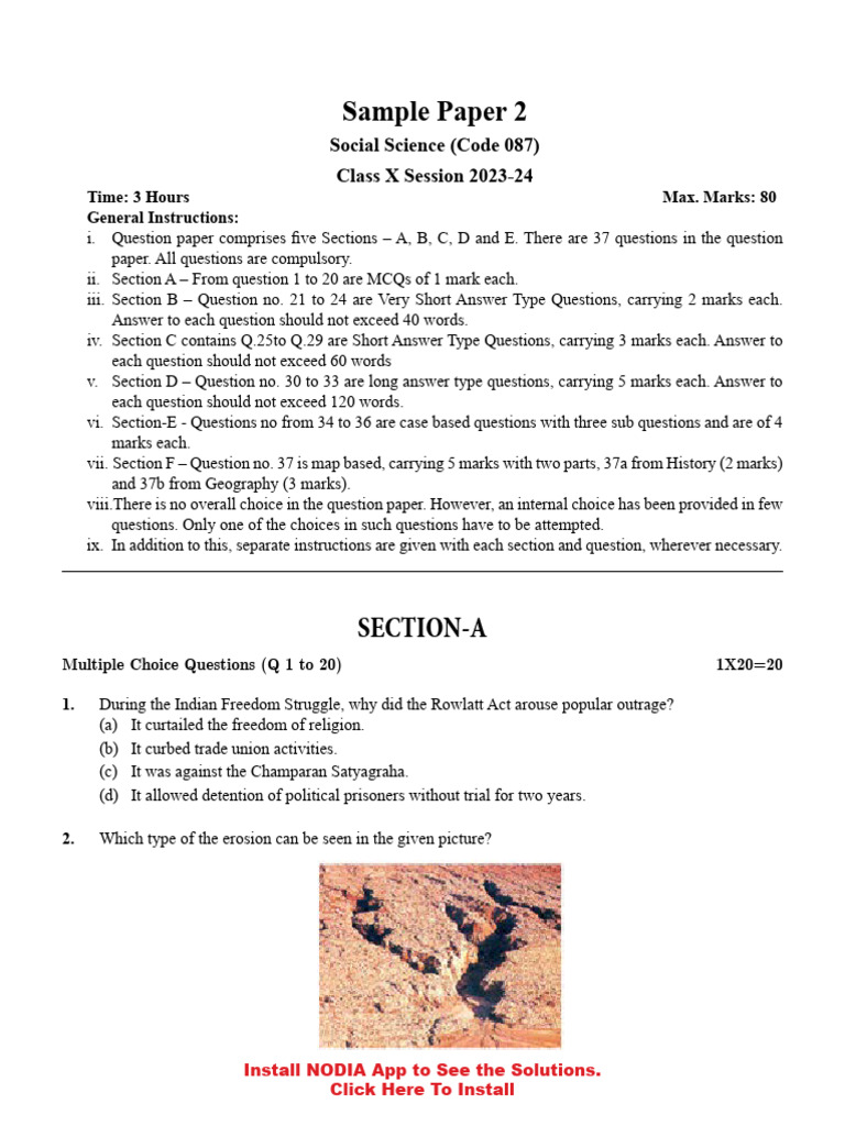 SS Sample Paper 2 Unsolved | PDF | Mahatma Gandhi