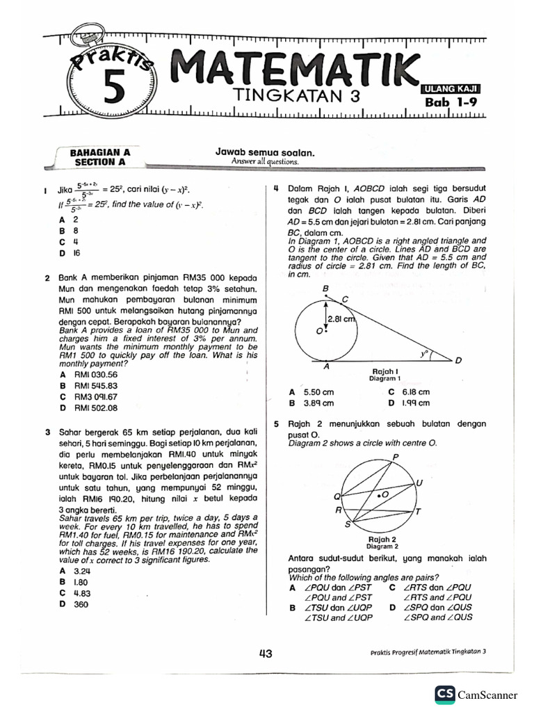 Form 3 Maths Praktis 5 | PDF