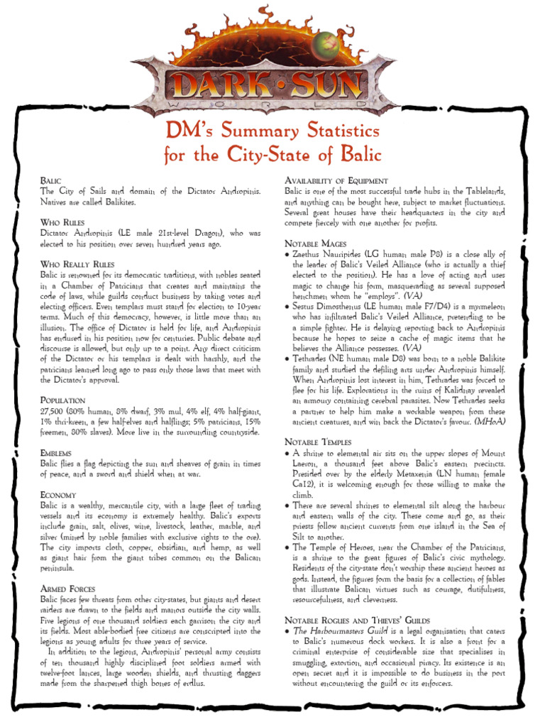 Cities of Athas - DM's Summaries and Statistics | PDF | Elf (Dungeons ...