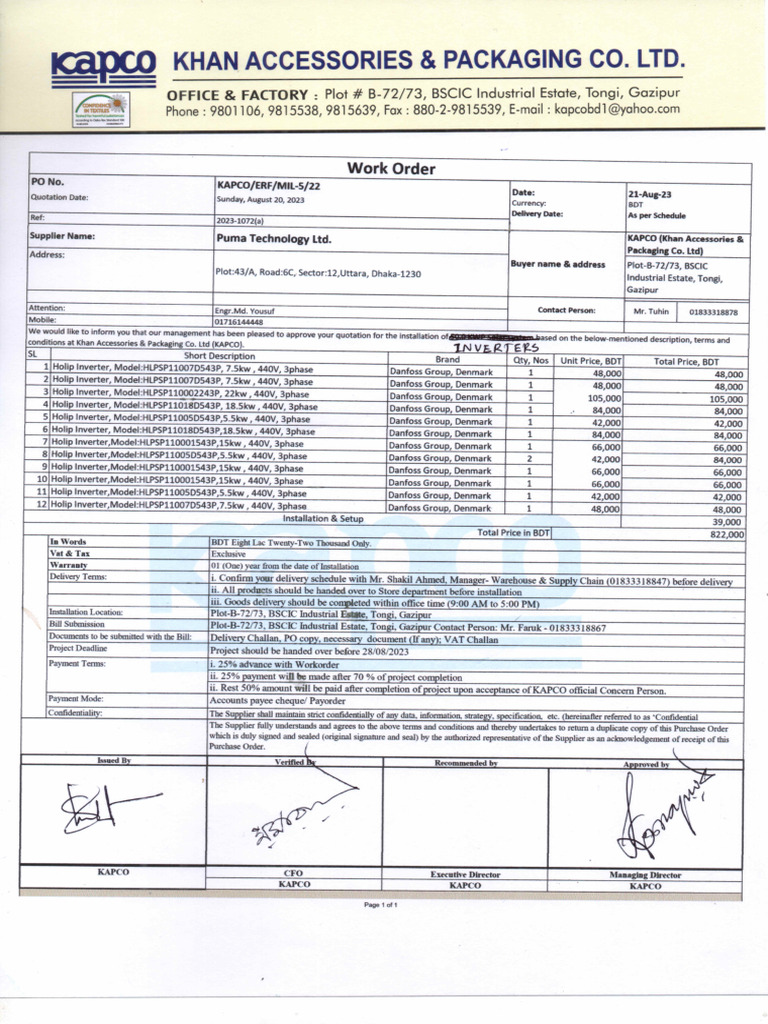 Inverters Workorder | PDF