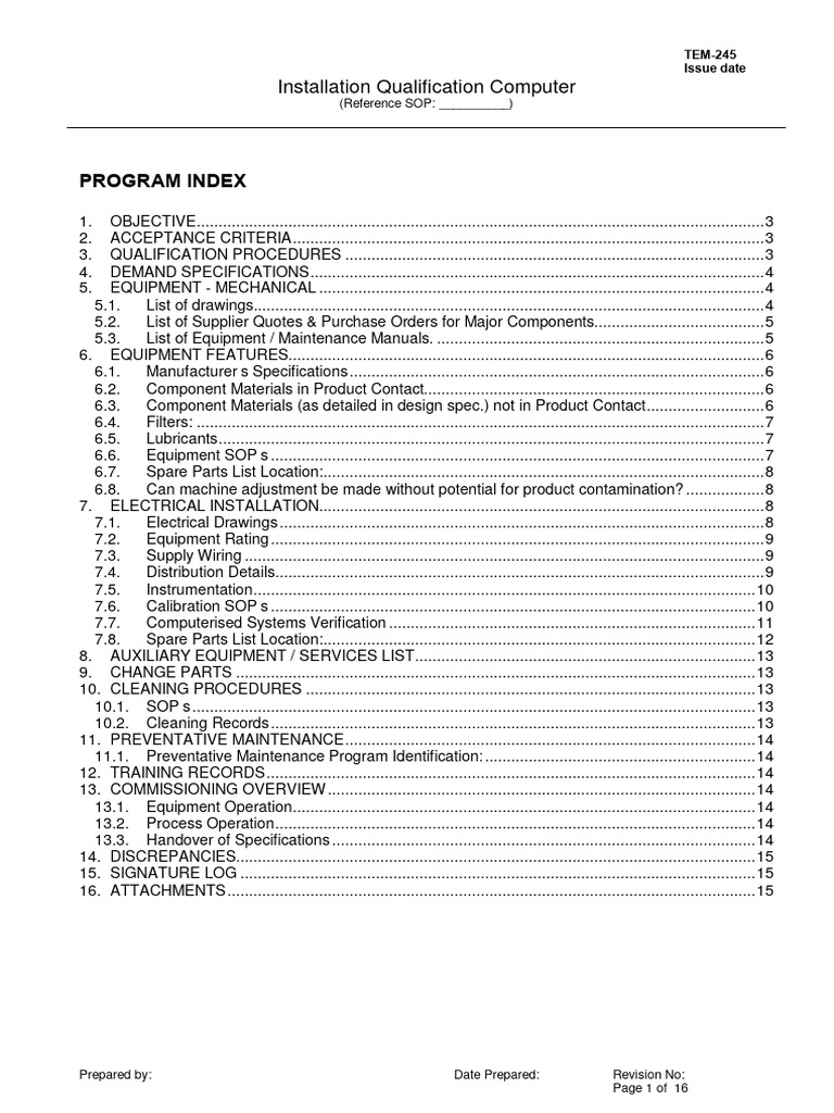 TEM 245 Installation Qualification Computer Sample | PDF