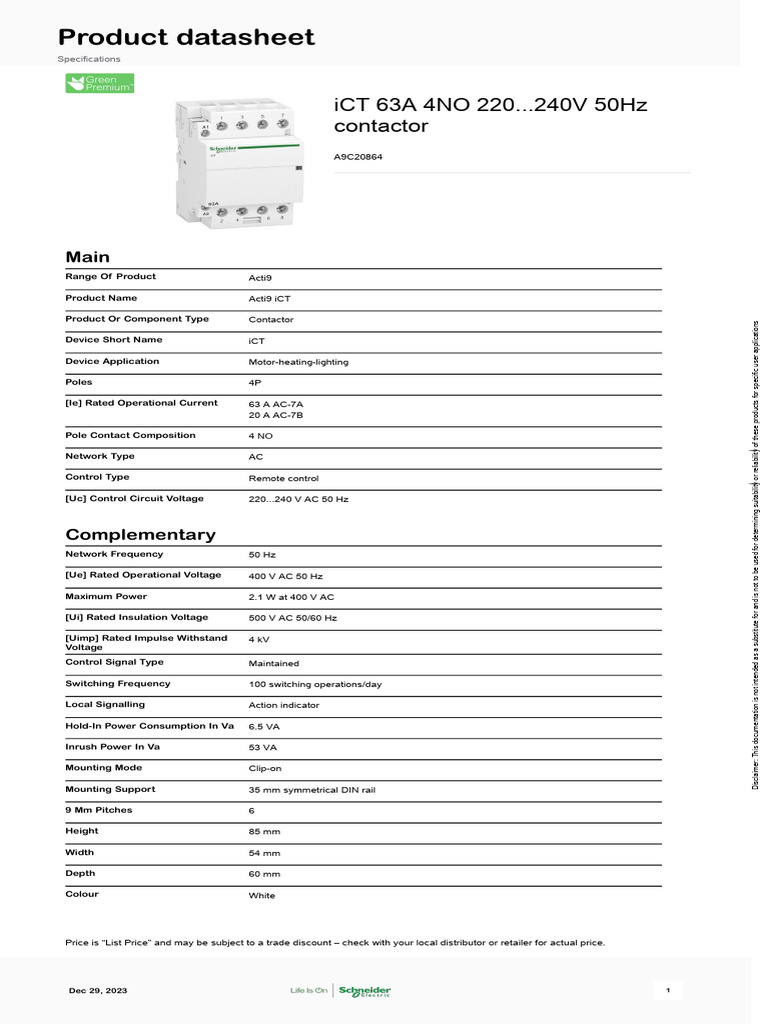 Schneider Electric ICT A9C20864 | PDF
