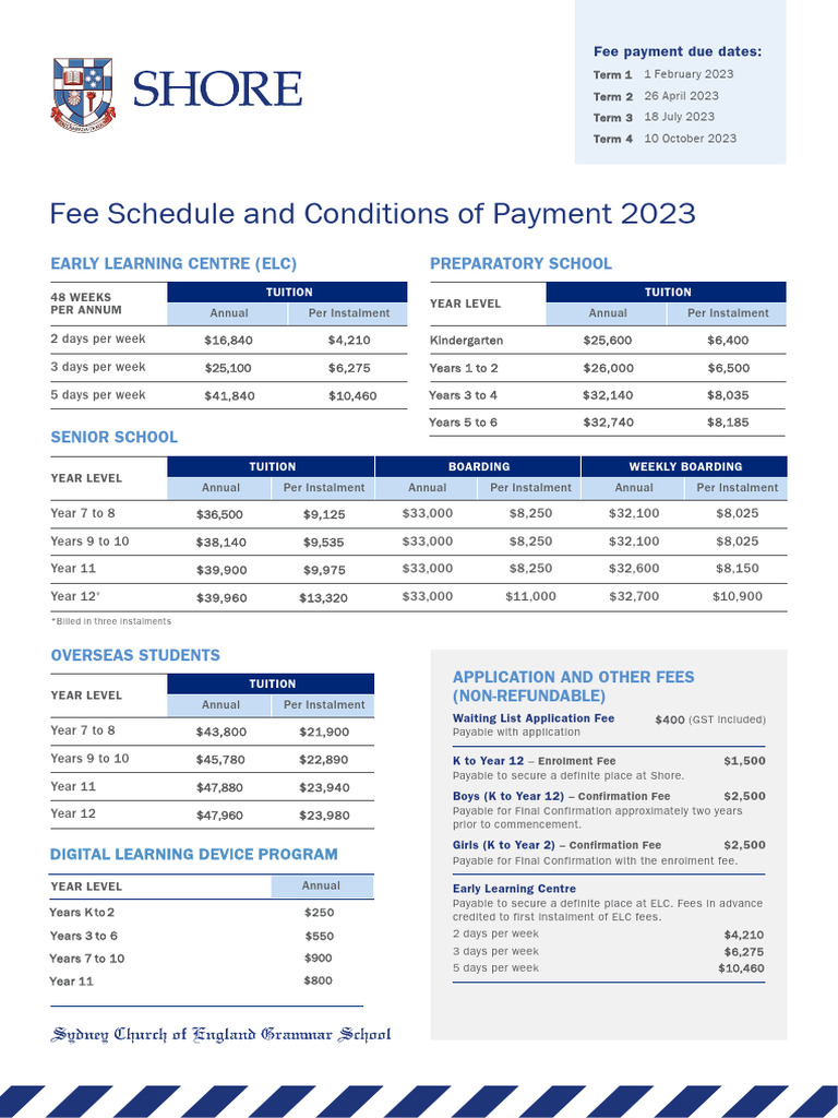 Shore School Fee Schedule 2023 | PDF