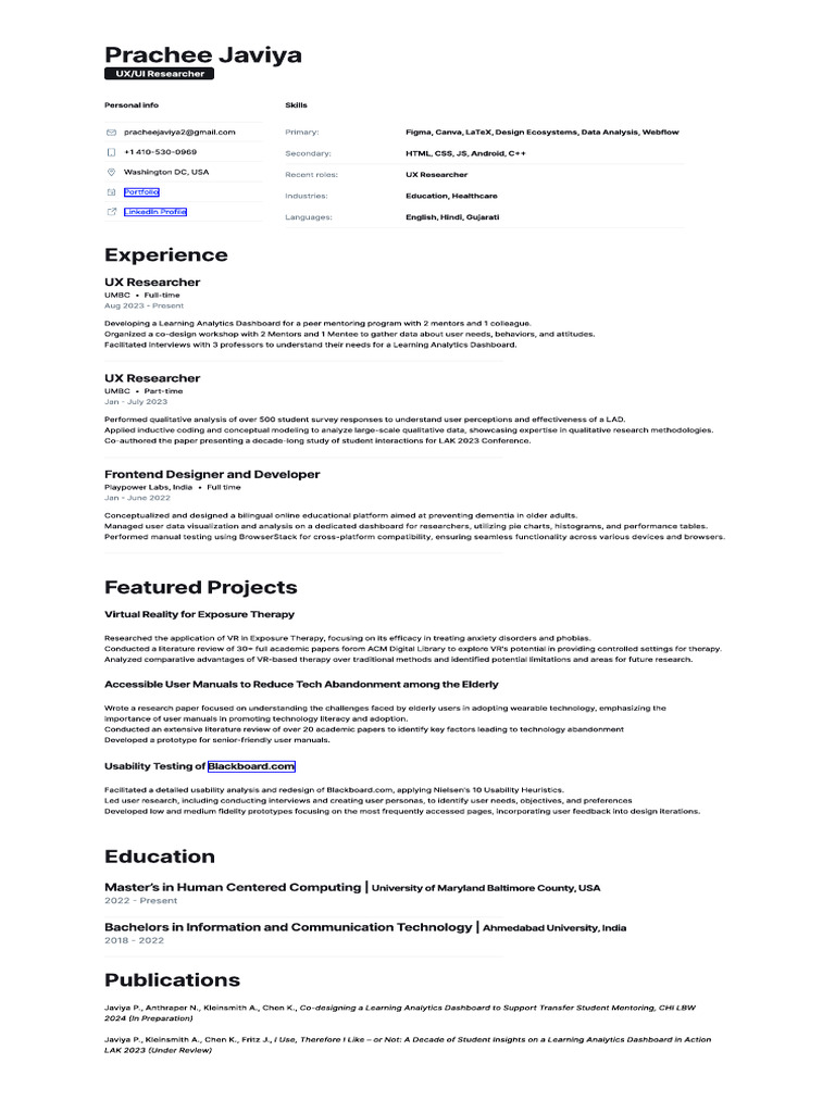 Experience: Prachee Javiya | PDF