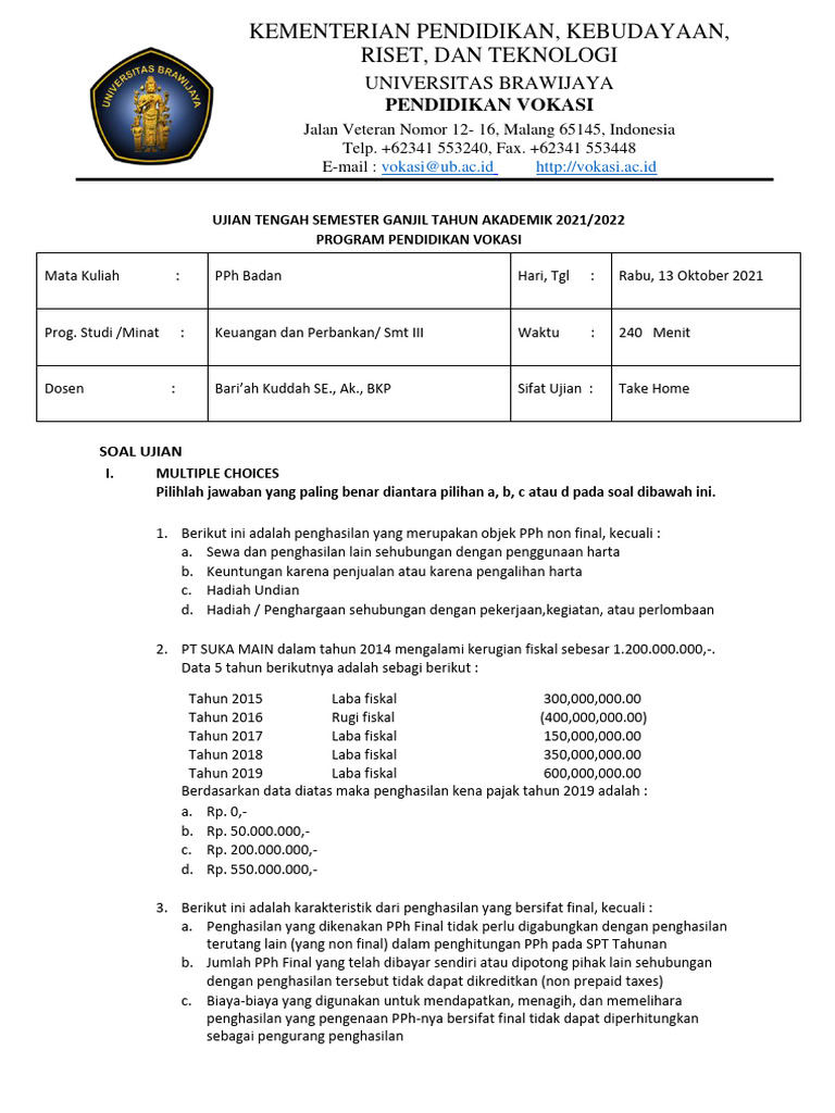 SOAL UTS PPH Badan Ganjil 2021 | PDF