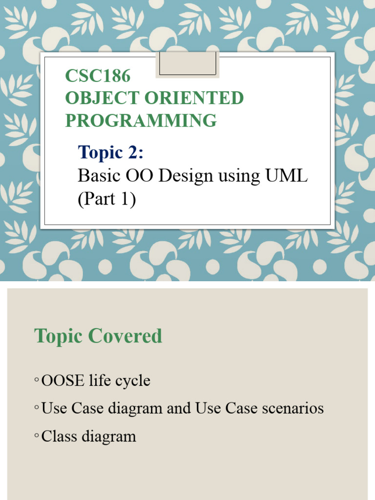 Csc186 2 Basic Oo Design Using Uml Part 1 Pdf