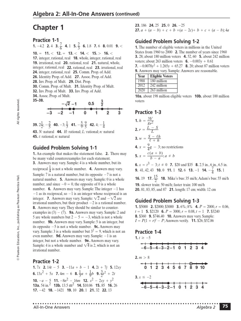 PH Alg 2 Worksheet Answers Entire Book | PDF | Numbers | Integer