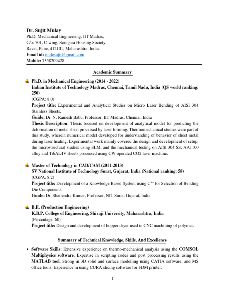 CV - Sujit M. Mulay | PDF