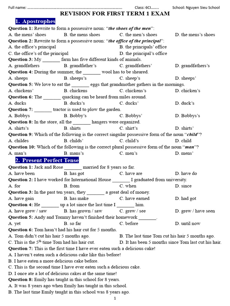Final Term 1 Exam - Revision | PDF | Language Mechanics | Languages