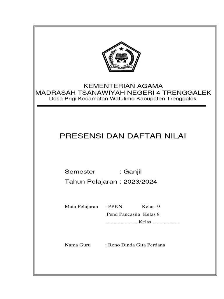 Daftar Nilai PPKN Kelas 8 Dan 9 Tahun Pelajaran, 2023-2024 Simpatika | PDF