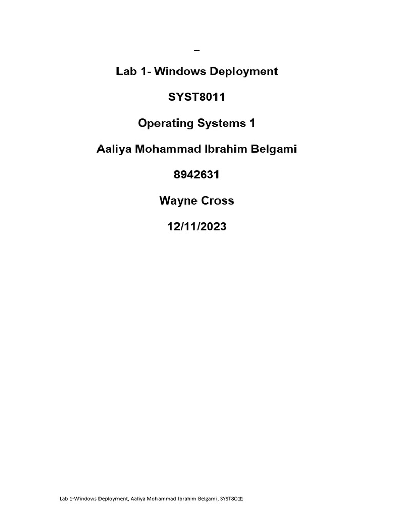 ABELGAMI 2631 SYS8011 Lab 1 Windows Deployment | PDF