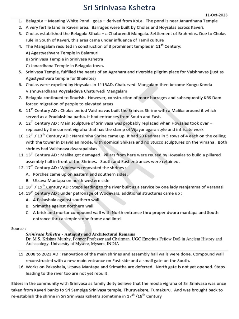 Srinivasa Kshetra | PDF