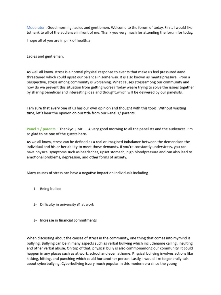 Moderator: Panel 1 / Parents | PDF | Cyberbullying | Bullying