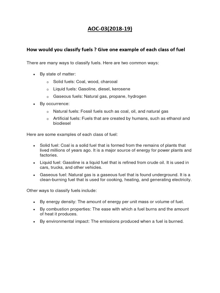How Would You Classify Fuels ? Give One Example of Each Class of Fuel | PDF