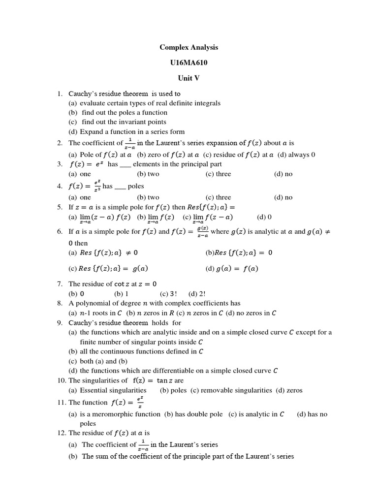 Complex QB - Unit V | PDF | Zero Of A Function | Analysis