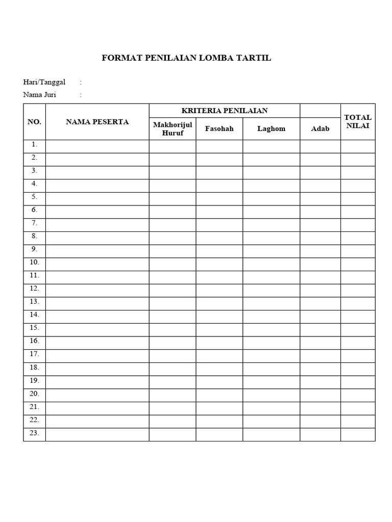 Format Penilaian Lomba Tartil | PDF
