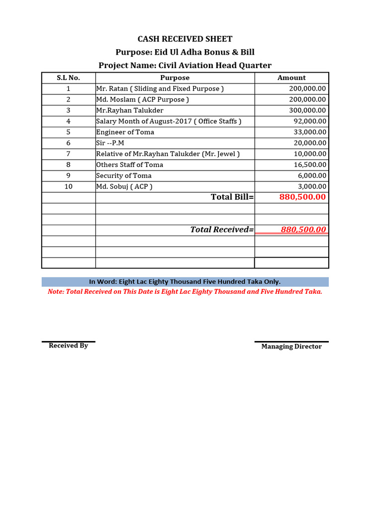 REceived Sheet | PDF