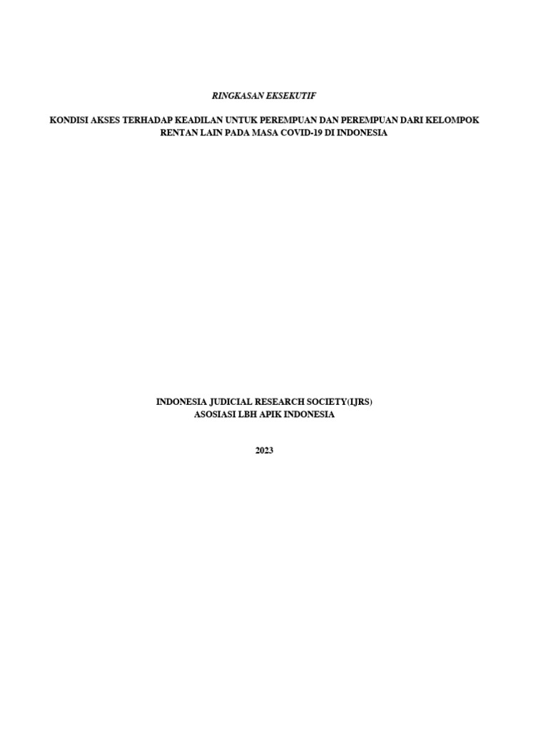 (Indonesia) - IJRS Dan UN Women - Ringkasan Penelitian Akses Keadilan Perempuan COVID-19 | PDF