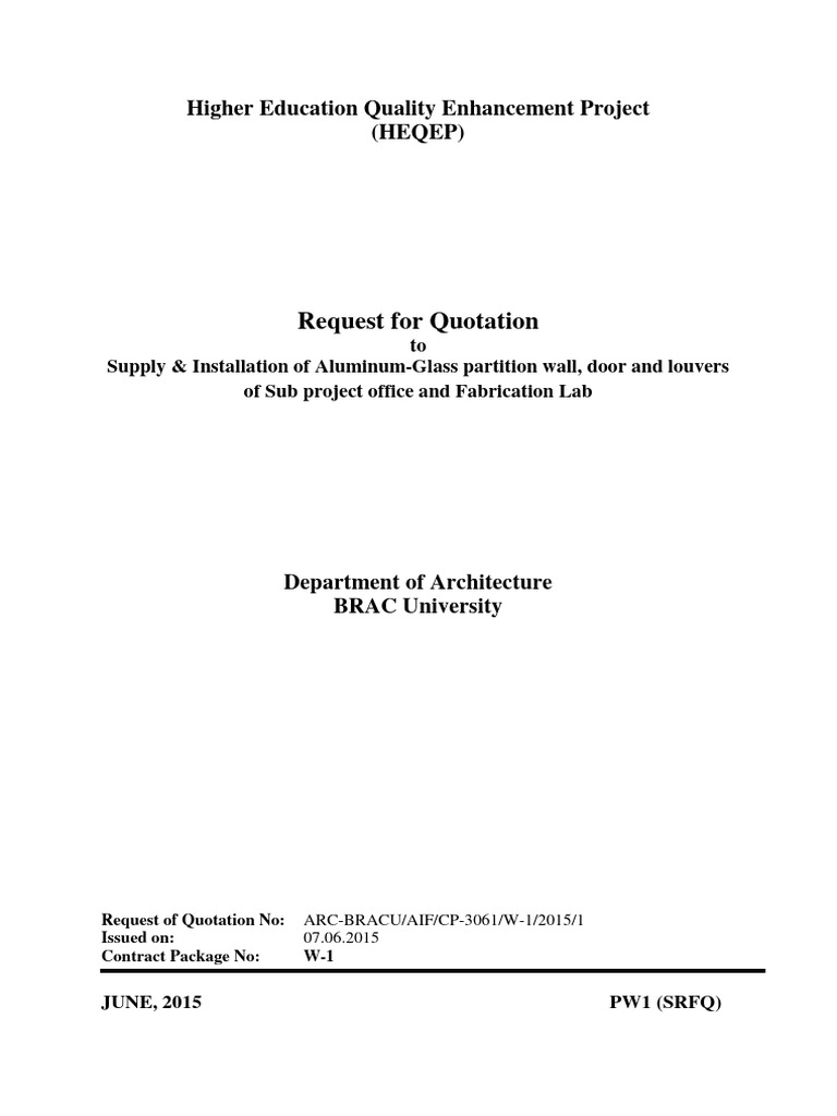 CP 3061 - RFQ Document For Aluminum Glass Partition Wall | PDF | Taxes | Screw