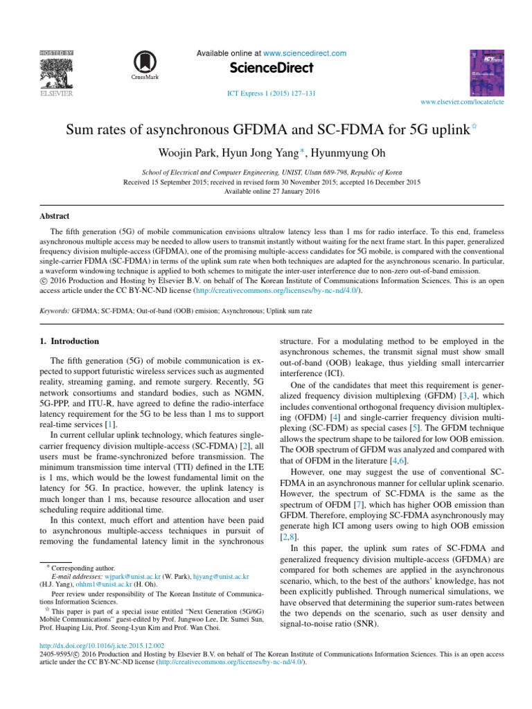 Sum Rates Of Asynchronous Gfdma And Sc Fdma For 5g Uplink 2015 Ict